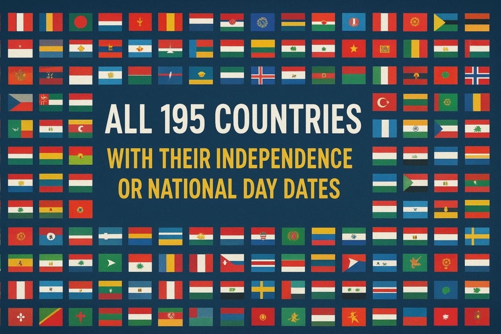 All 195 Countries with Their Independence or National Day Dates ...